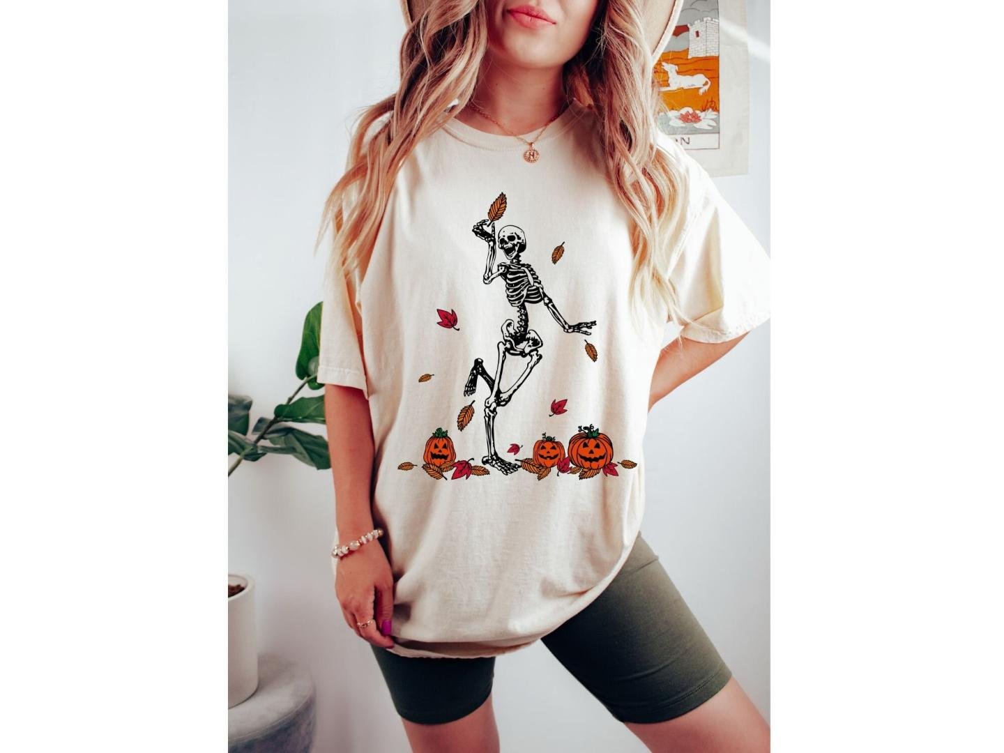 ,Skeleton With Fall Leaves Shirt,Halloween Skeleton