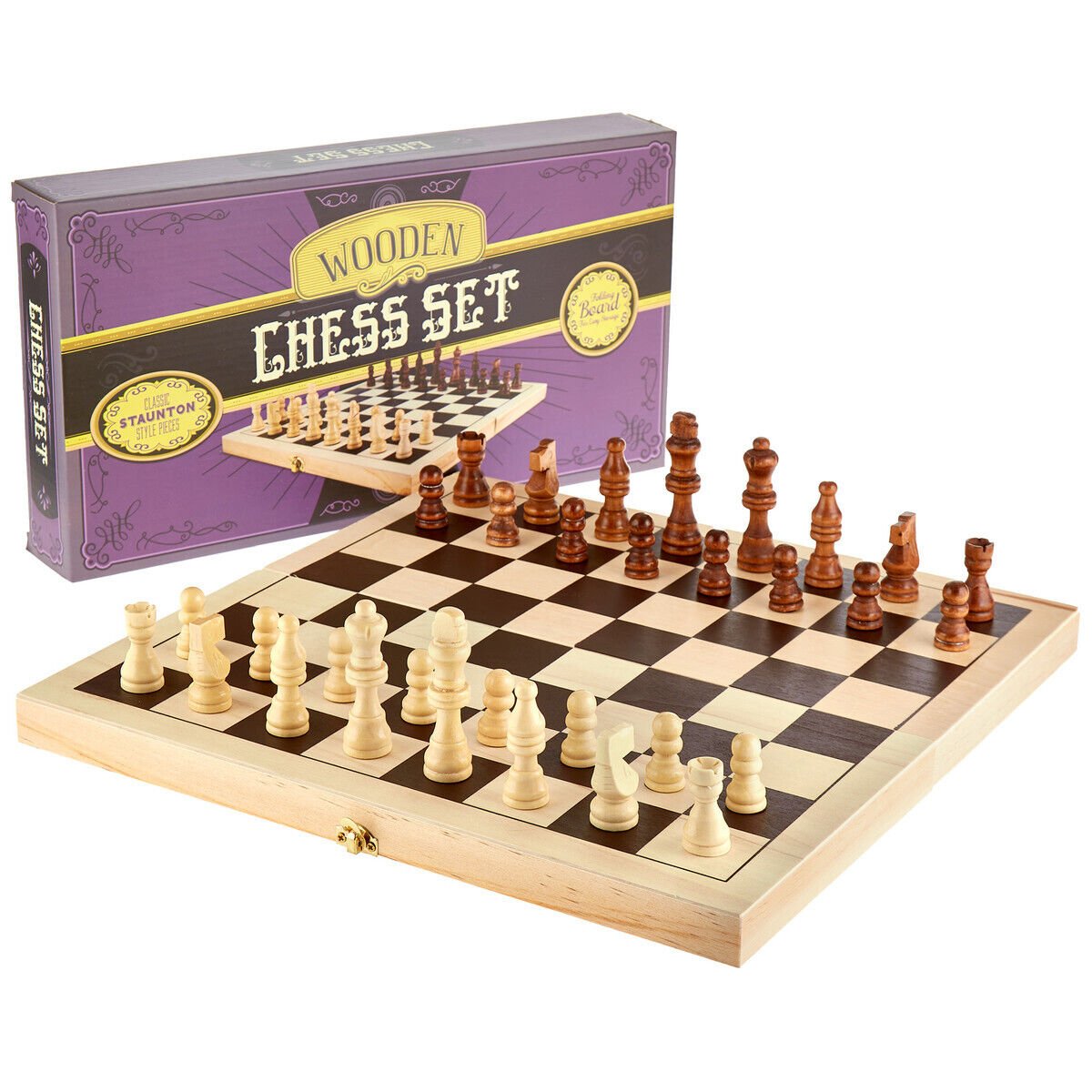Chess Wooden Checkers Folding Board Game Box Set Vintage Checkers ...