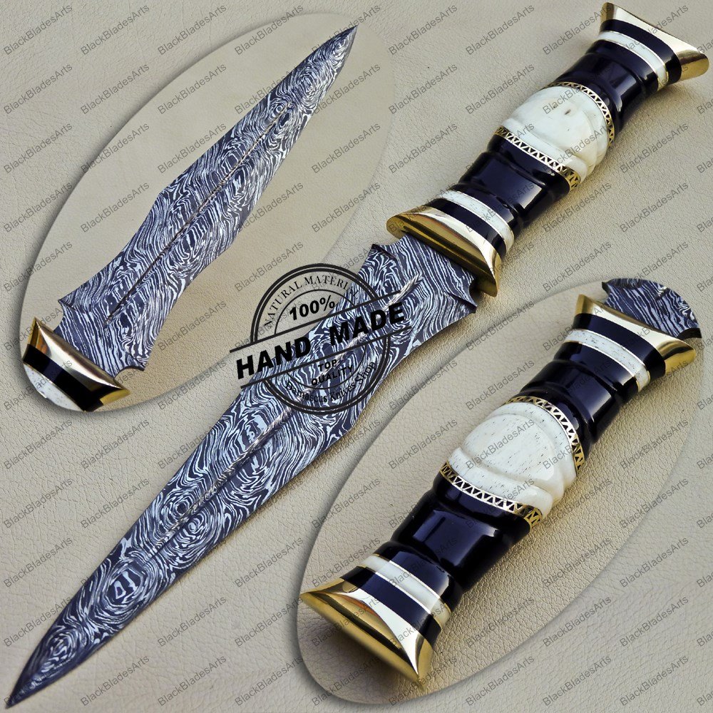Damascus Dagger Knife Custom Handmade Damascus Steel Hunting Knife With ...