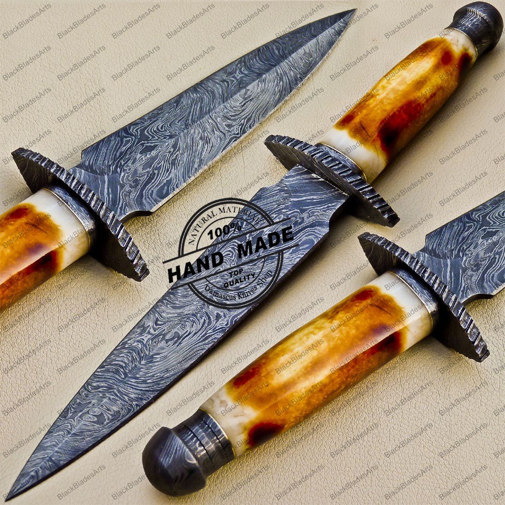 Damascus Dagger Knife Custom Handmade Damascus Steel Hunting & Outdoor ...