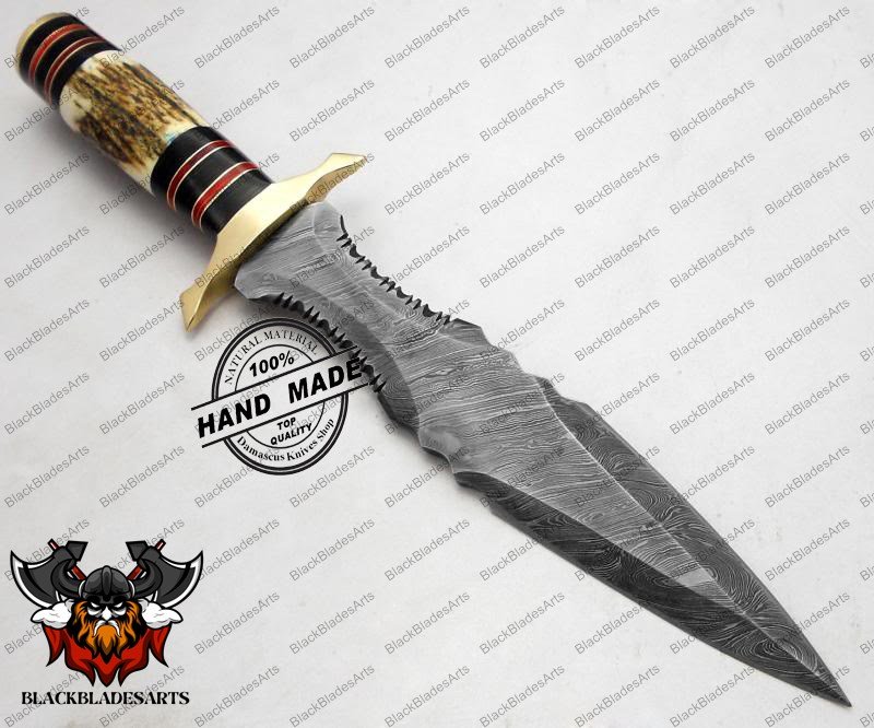 Damascus Dagger Knife Custom Handmade Damascus Steel Professional Hunting Knife + Stag Handle Sheath
