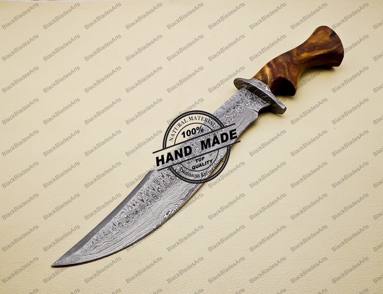 New Damascus Bowie Knife Custom Handmade Damascus Steel Hunting Damascus Bowie Knife With Rose Wood