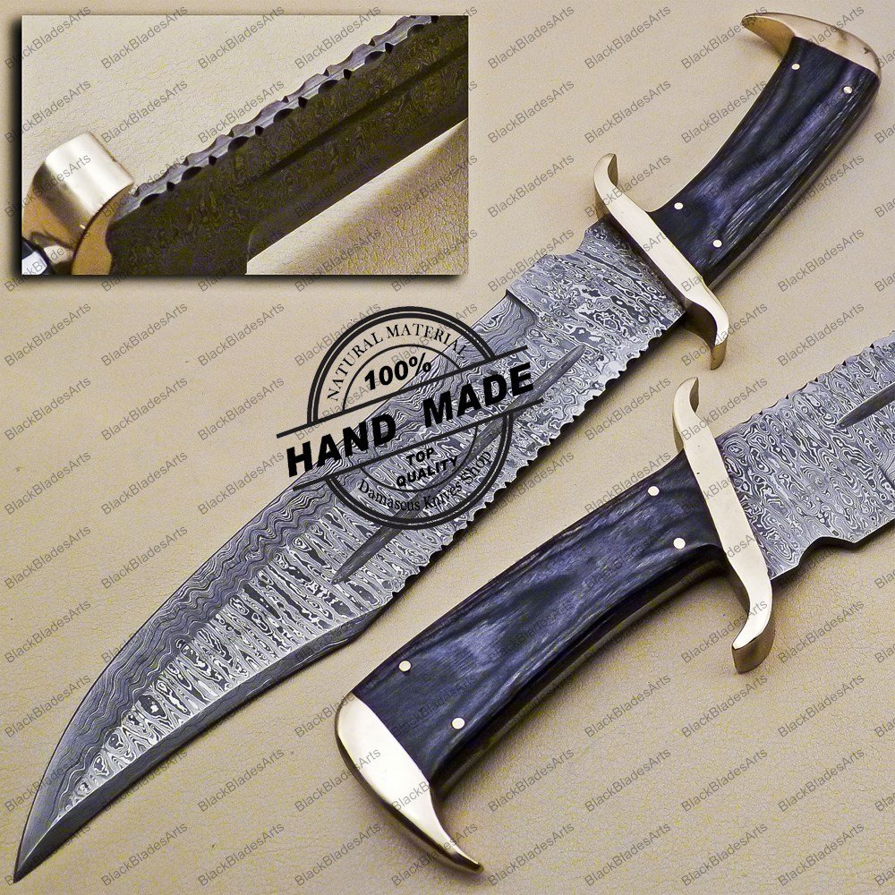 Damascus Rambo Bowie Knife Custom Handmade Damascus Steel Hunting Rambo ...