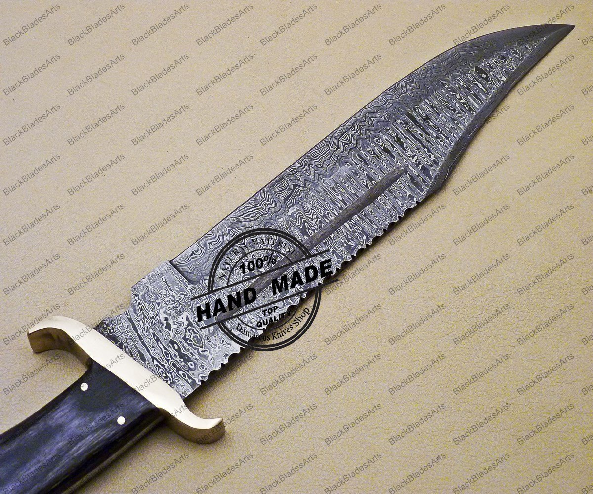 Damascus Rambo Bowie Knife Custom Handmade Damascus Steel Hunting Rambo ...