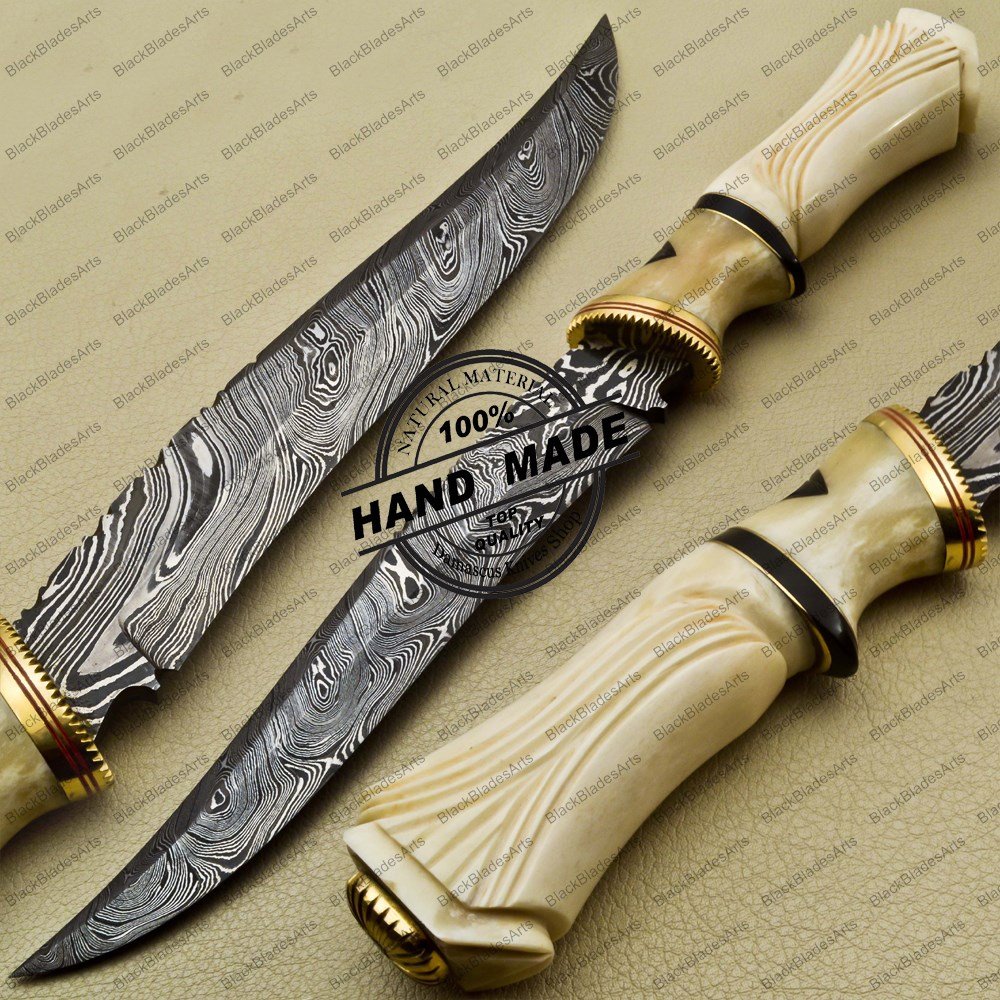 Fancy Damascus Bowie Knife Fixed Blade Handmade Damascus Steel Knife ...