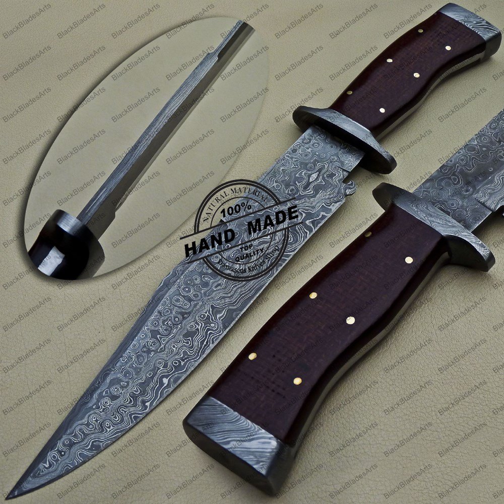 Damascus Bowie Knife Custom Handmade Damascus Steel Hunting Knife With Mictra Handle Sheaths