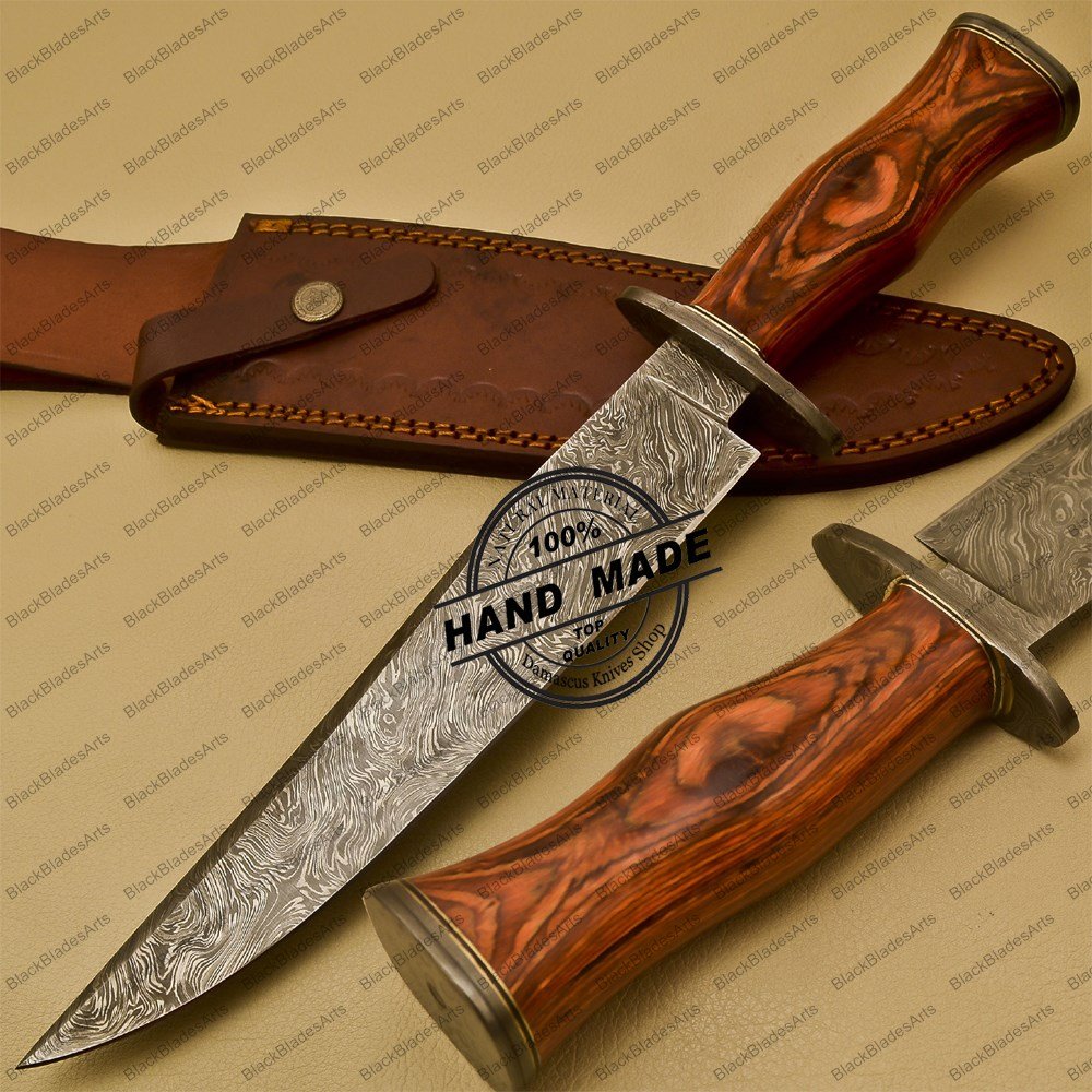 Damascus Bowie Knife Custom Handmade Damascus Steel Hunting Knife Pakka Wood Handle Leather Sheaths