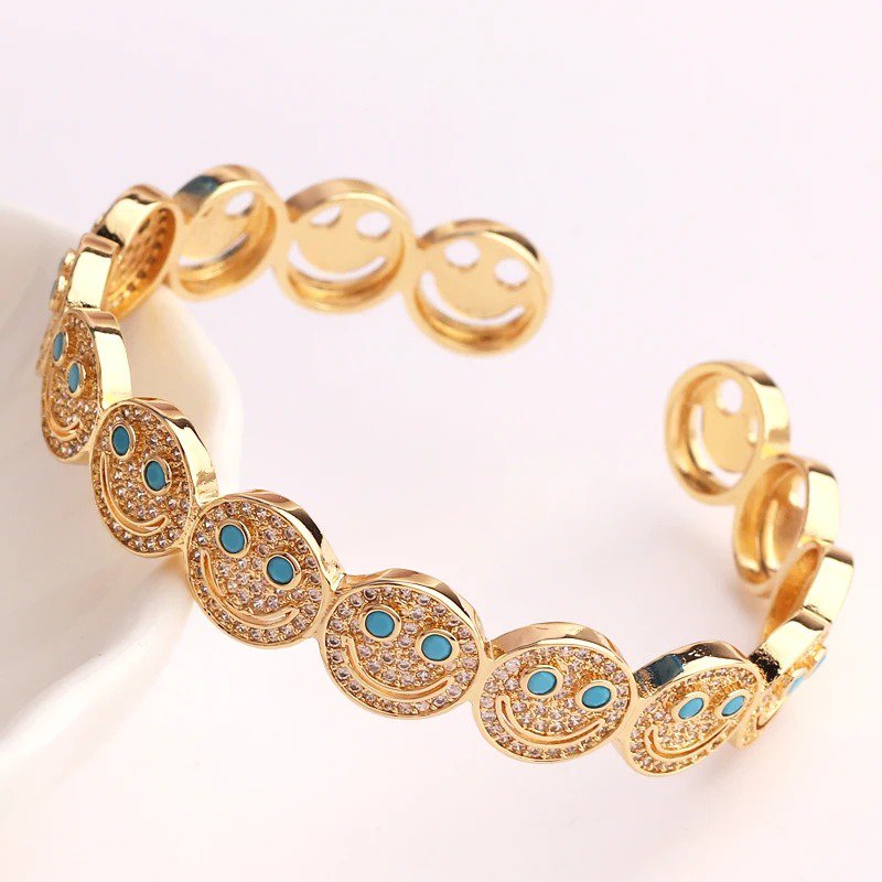 green_2023 New Simple Smile Smiley Bracelet Copper Gold Plated Cubic ...
