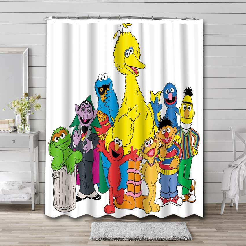 Sesame Street All Characters Shower Curtain Bathroom Decoration
