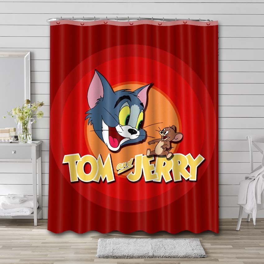 Tom and Jerry Cartoon Shower Curtain Waterproof Polyester