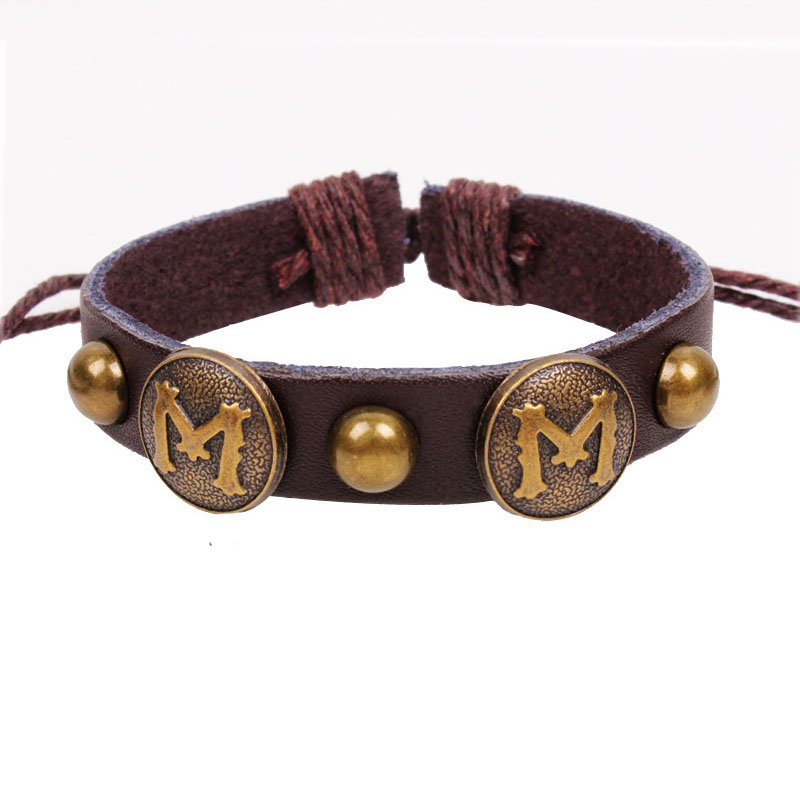 Retro Letter "M" Handmade Rivets Leather Bracelet