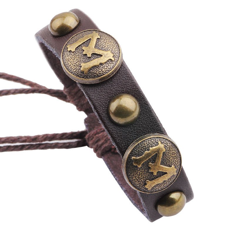 Retro Letter "M" Handmade Rivets Leather Bracelet