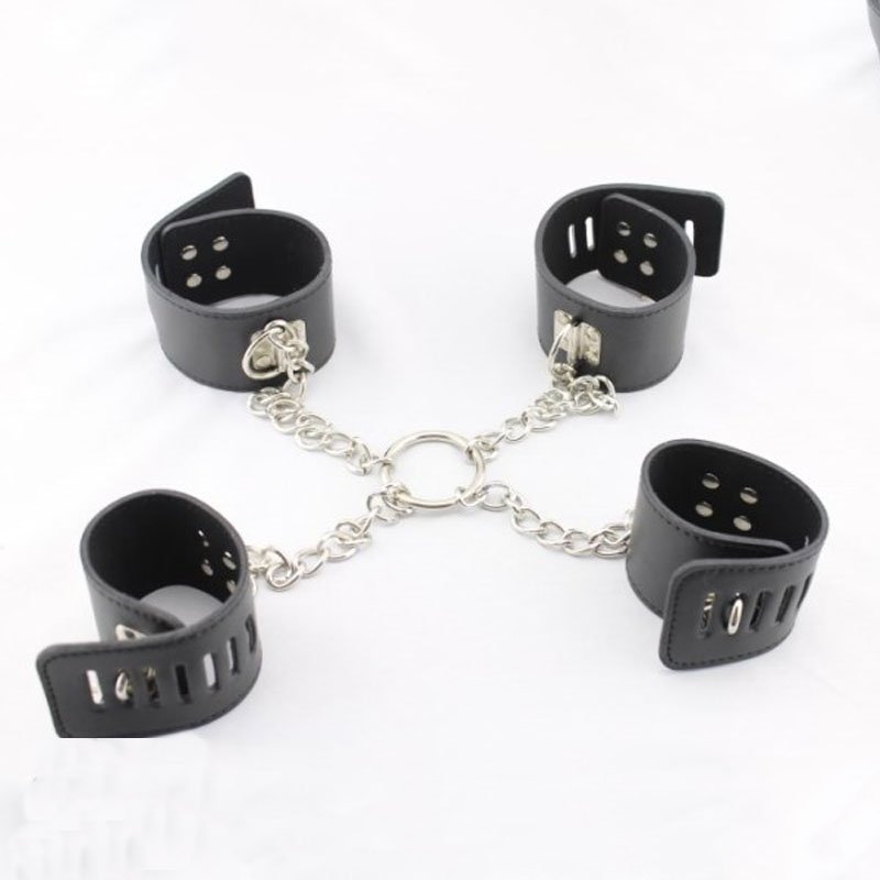 Black Leather Sm Bondage Handcuffs