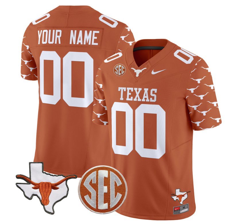 Custom Texas Longhorns Jersey Name, Number State Map and Sec Patch ...