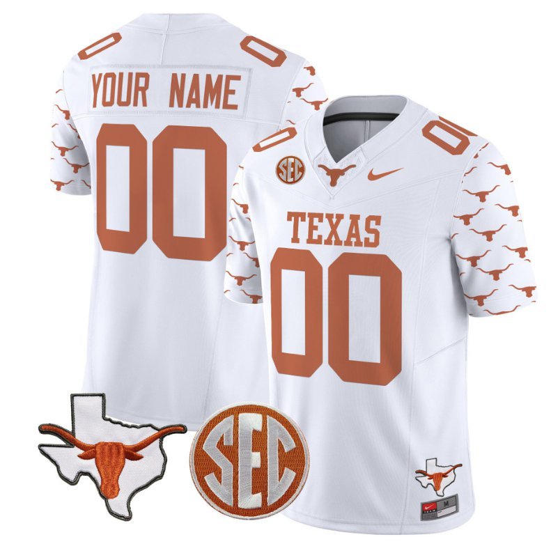Custom Texas Longhorns Jersey Name and Number State Map and Sec Patch ...