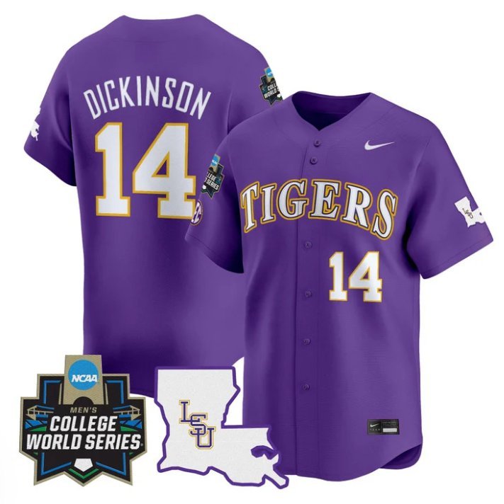 Daniel Dickinson Jersey #14 LSU Tigers 2025 World Series Stitched Purple