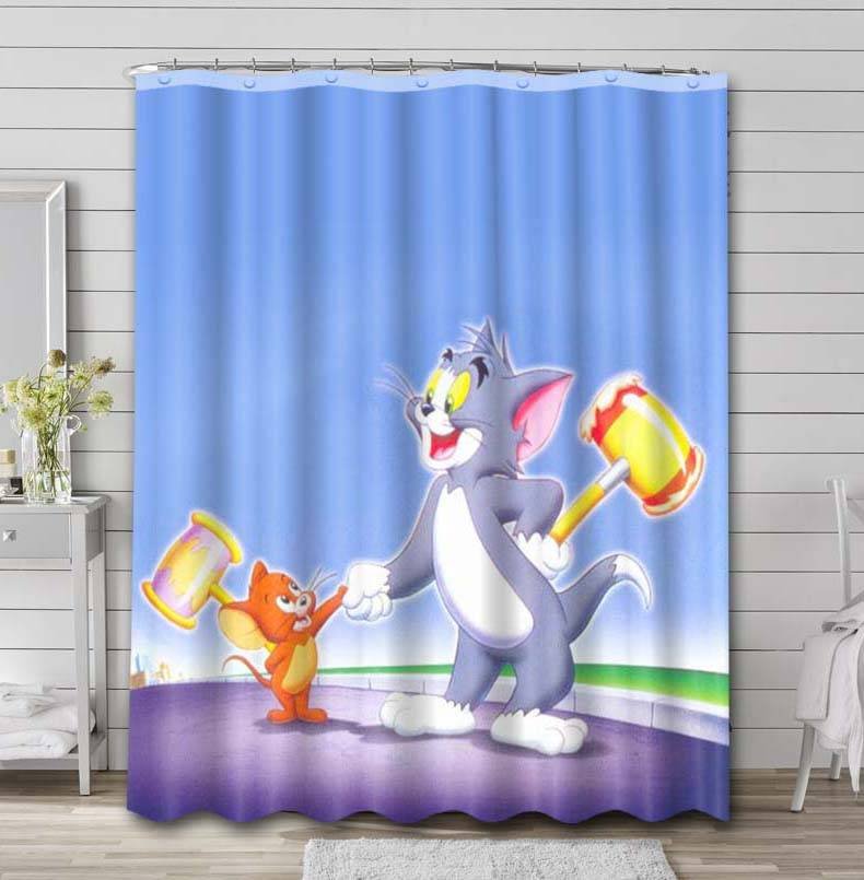 Tom and Jerry Cartoon Bathroom Shower Curtain Waterproof