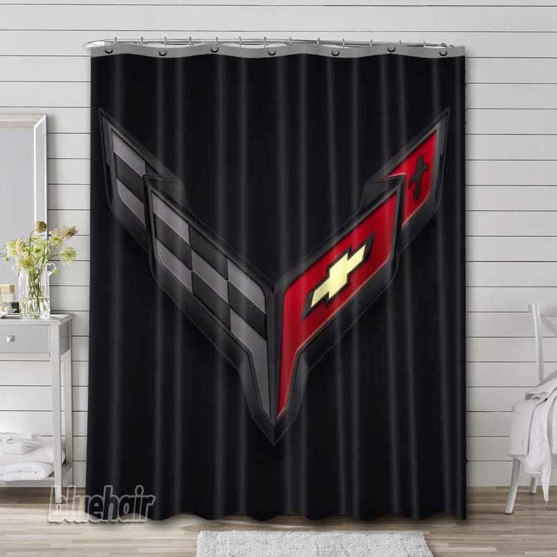 Chevrolet Corvette Logo Shower Curtain Liner Rod Bath