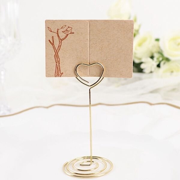 Gold 10 Sign Holders 3.5"" Heart Place Card Clips Metal Table Number ...