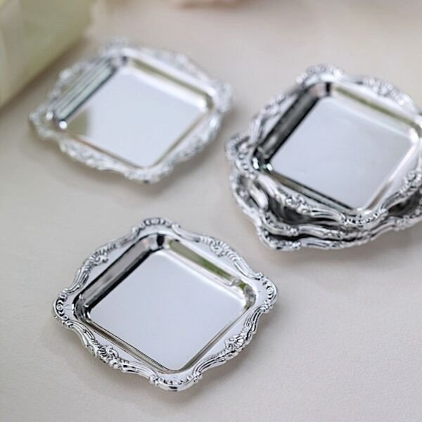 12 Silver 3"" Metallic Mini Square Trays Wedding Favor Gift Holders Party