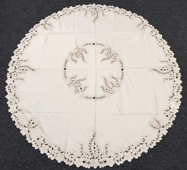 70"" Round Cutwork Peacock Embroidery Dining Tablecloth Napkins Beige ...
