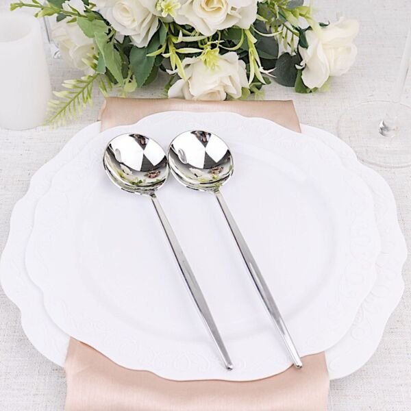 24 Silver 8"" Heavy Duty Plastic Spoons Disposable Party Event Tableware