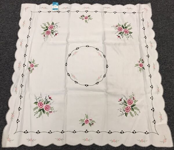 Polyester Cutwork Embroidered Red Rose 42X42"" Square Embroidery Tablecloth