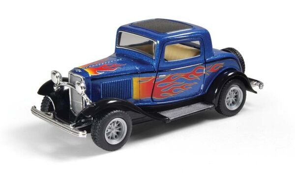 Diecast 1932 Ford 3 Window 1:32 W /Flames Blue Color Toys