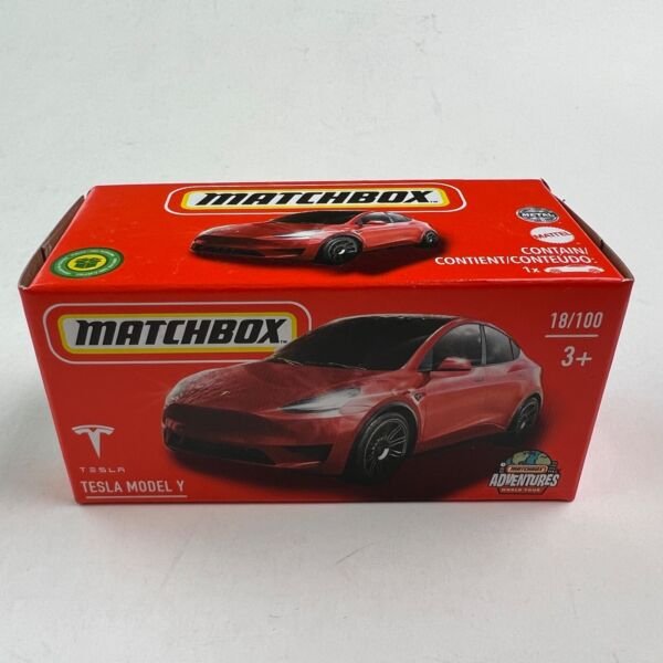 Diecast Power Grabs Tesla Model Y Car Red 18/100 2022 Mattel 1:64 Scale ...