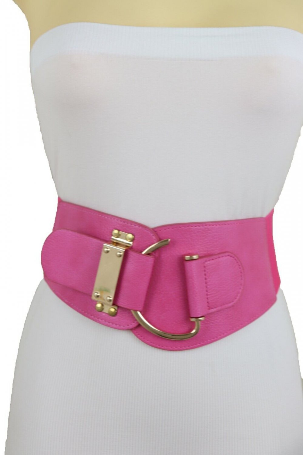 Women Gold Metal Hook Buckle Hip Waist Pink Color Stretch Fashion Belt ...