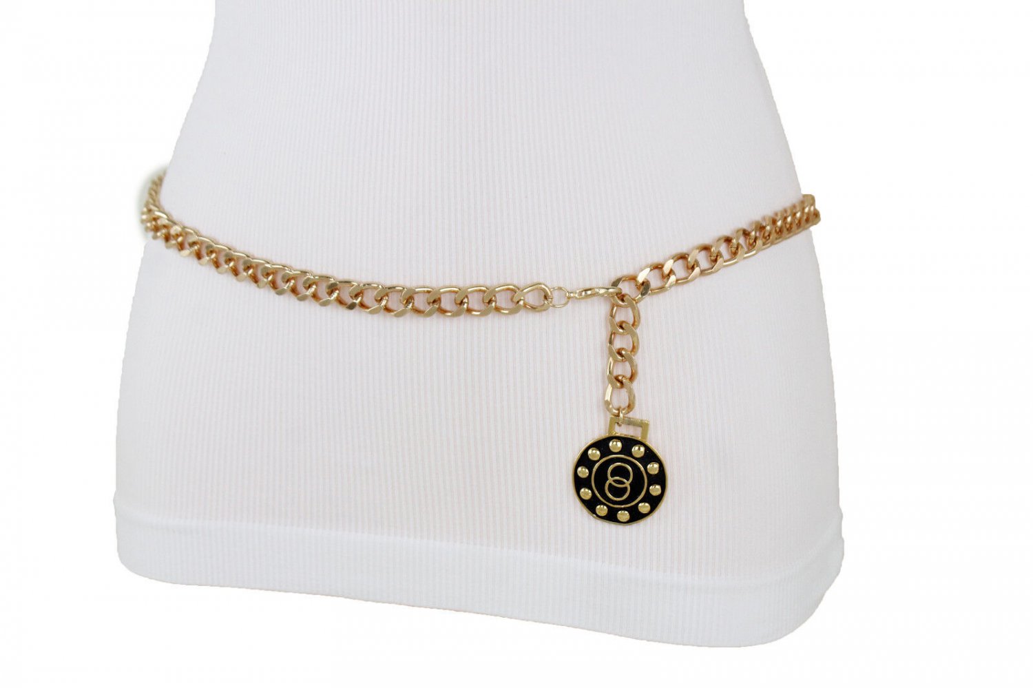 Women Fashion Gold Metal Chain Belt Round Coin Infinity Charm Buckle ...