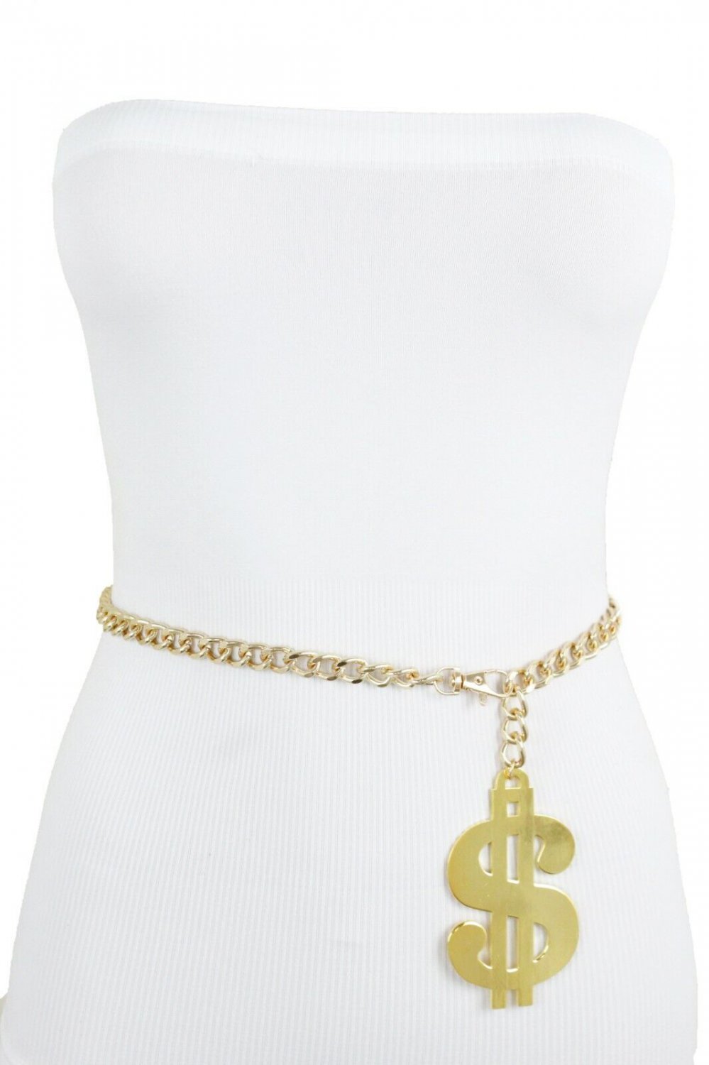 Women Gold Metal Chain Dollar Money $ Charm Gangster Fashion Belt Size ...