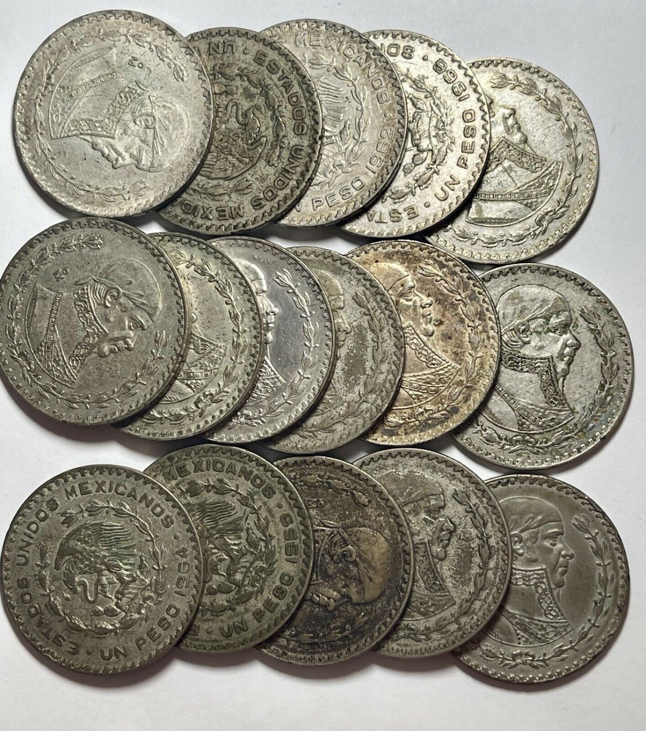 1957-1967 Mexico Silver Peso ESTADOS UNIDOS MEXICANOS Morales Circulated