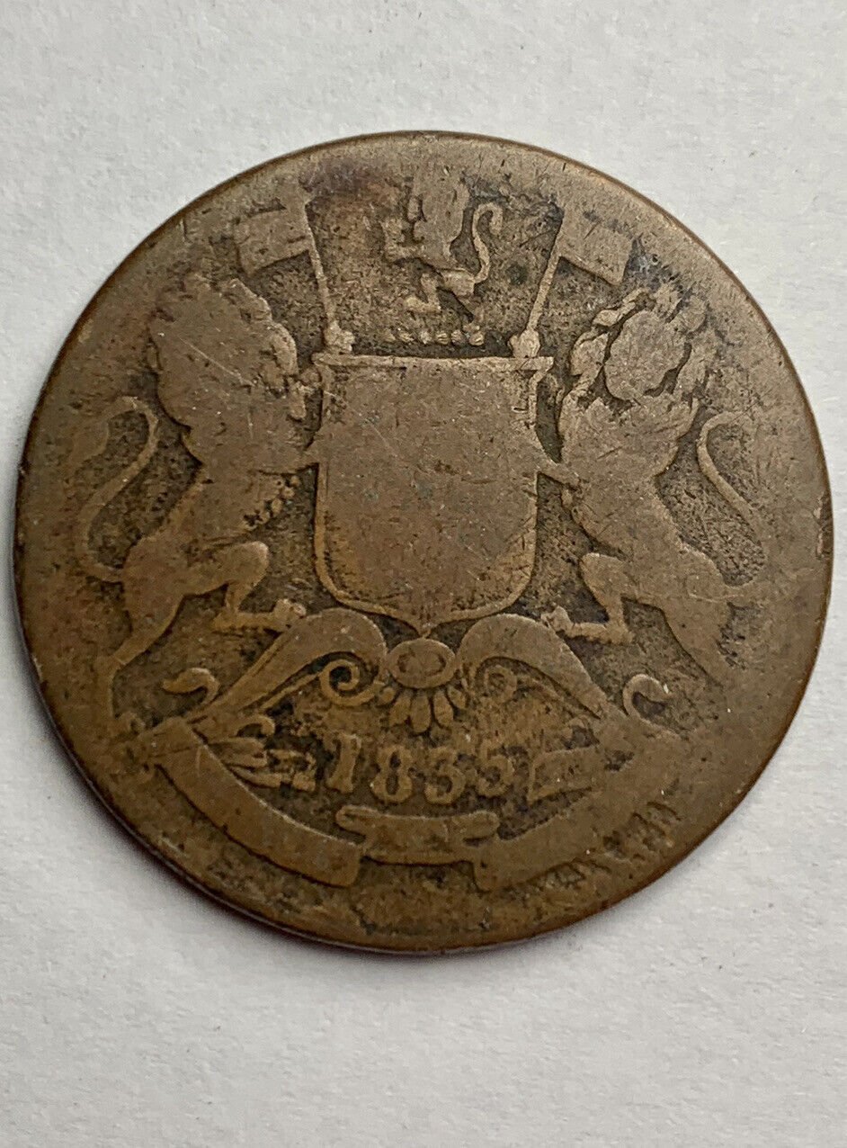 1835 British East India India Company Half Anna KM #447 World Colonial Coin
