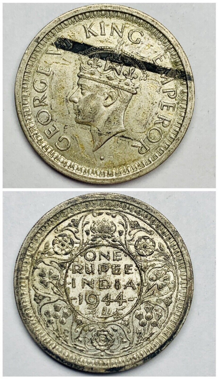 1944 B India 1 Rupee King George VI Coin Bombay Mint Free Shipping KM ...