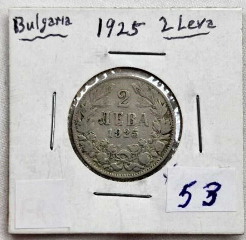 1925 Kingdom Of Bulgaria 2 Leva Tsar Boris III Lion Crown Single Year Run KM# 38