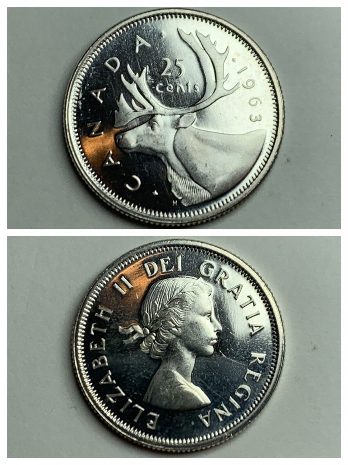 1963 Canada Silver Quarter .25¢ Elizabeth II Small Date & Fold Proof-Like