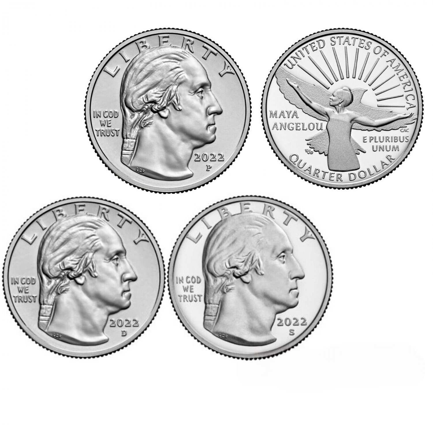 Set 4 US Coins 2022 Maya Angelou American Women Quarters PDSS Clad ...