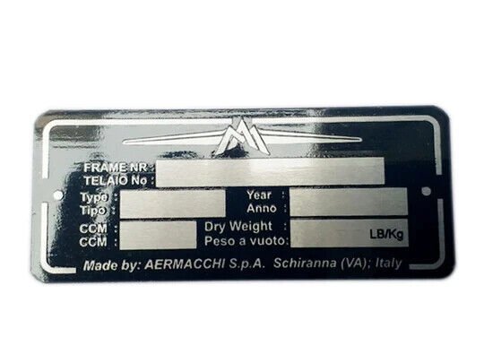 Aermacchi Vin Data Plate - Vintage 1962 Harley Davidson Motorcycles