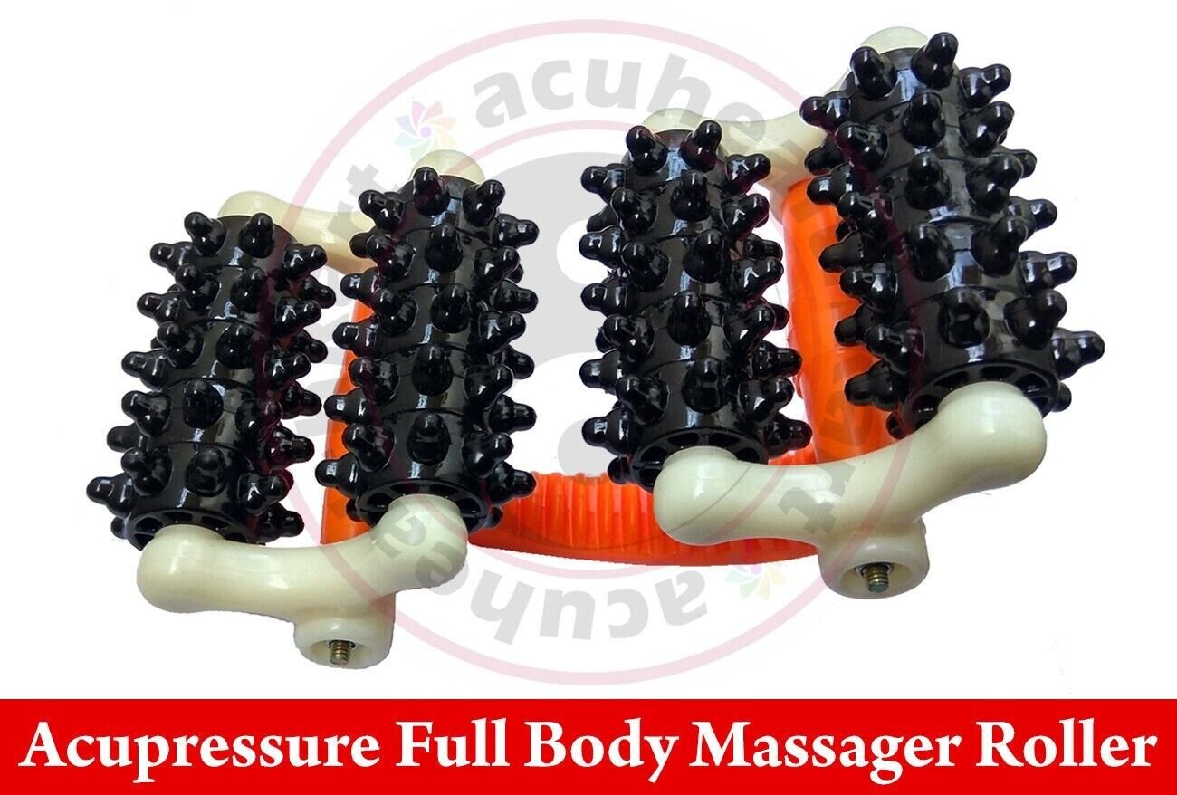 Acupressure 4 Car Wheels Body Pain Reliever Roller Massager + 5 Sujok Rings
