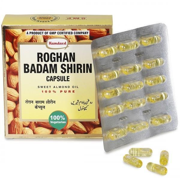 Hamdard Roghan Badam Shirin Pure Almond Oil/Badam Tel Capsule - 60 N0s.