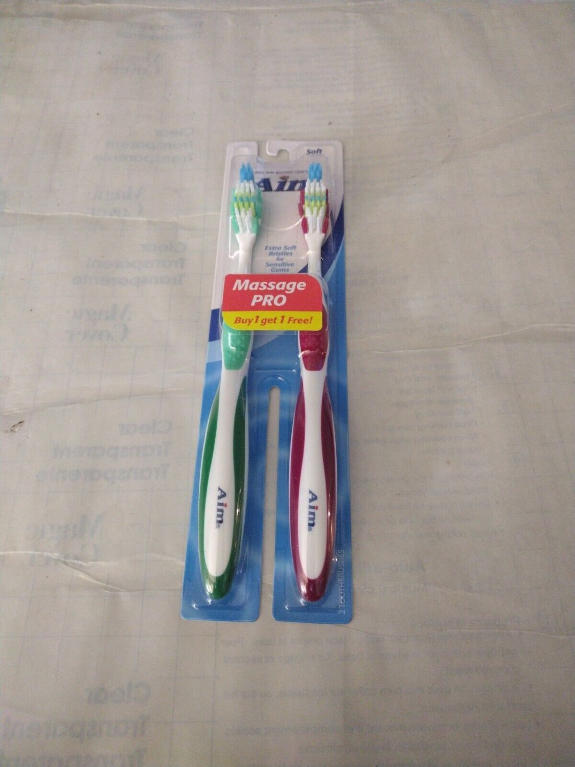 Aim Toothbrushes Massage Pro 2 Pack Soft Bristles NIP!