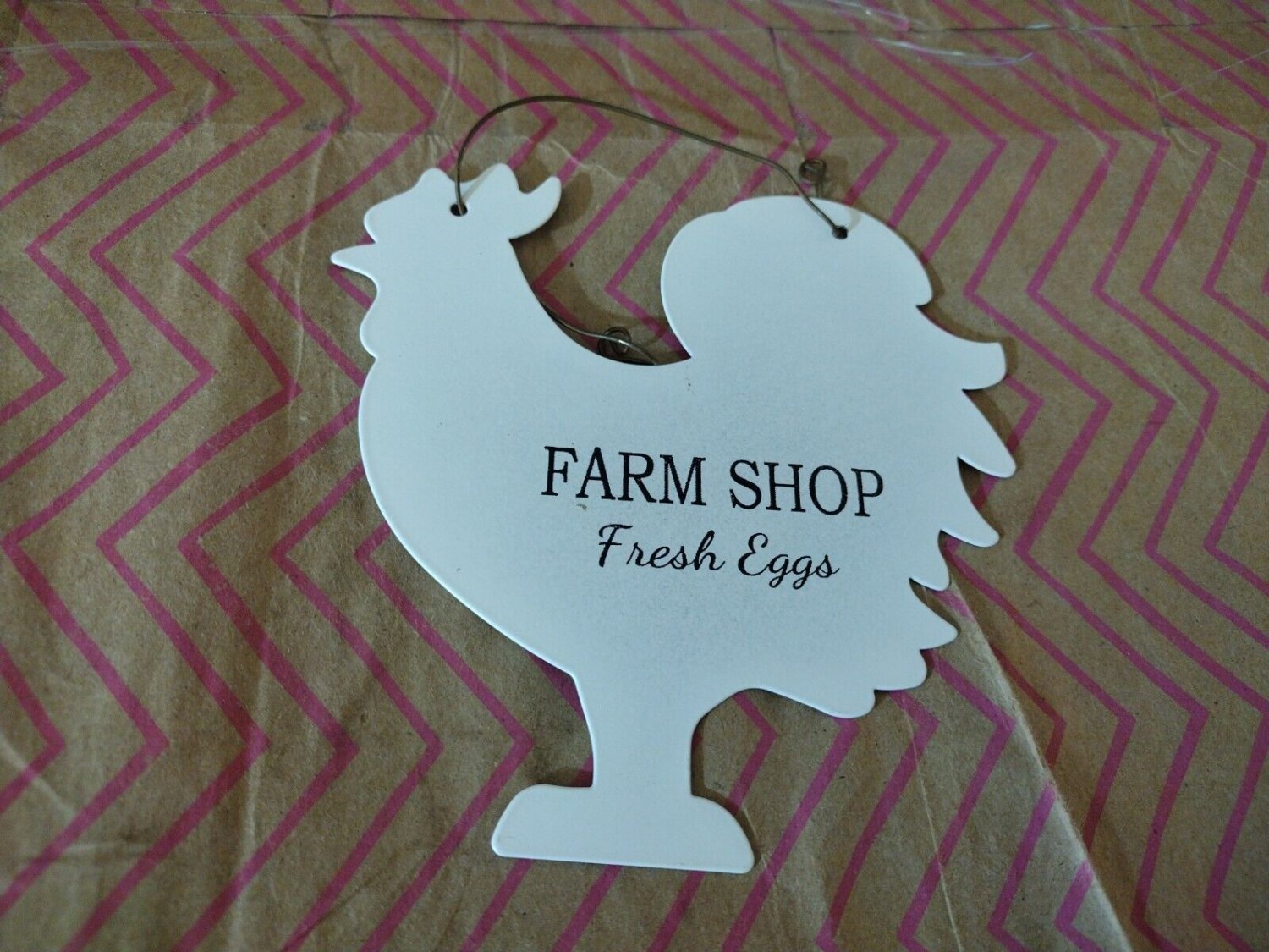 Chicken Metal Farm Shop Fresh Eggs Wall Hanger (small).