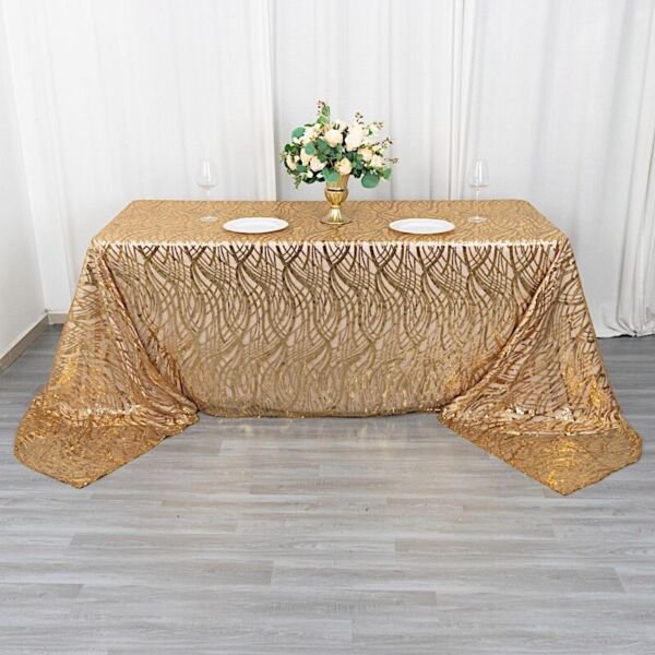 90X156 In Gold Wavy Sequined Mesh Rectangle Tablecloth Home Wedding ...