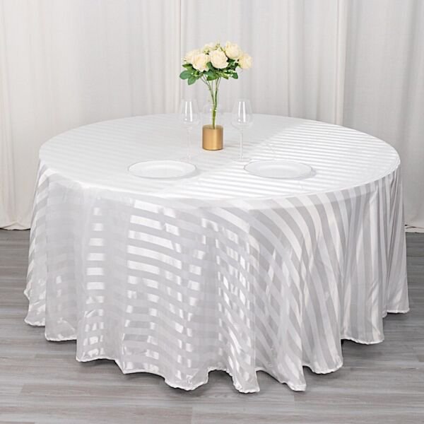 120" White Stripes Satin Round Tablecloth Table Linens Home Wedding ...