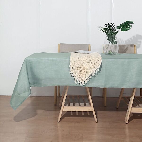 Dusty Blue 60X126" Rectangular Premium Faux Burlap Polyester Tablecloth ...