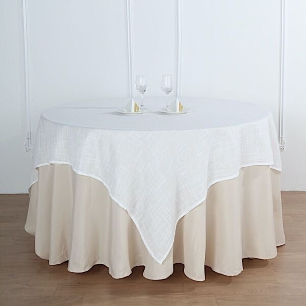 White 72X72" Square Table Overlay Premium Faux Burlap Polyester Home ...