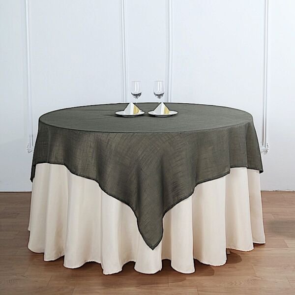 Charcoal Gray 72X72" Square Table Overlay Premium Faux Burlap Polyester ...