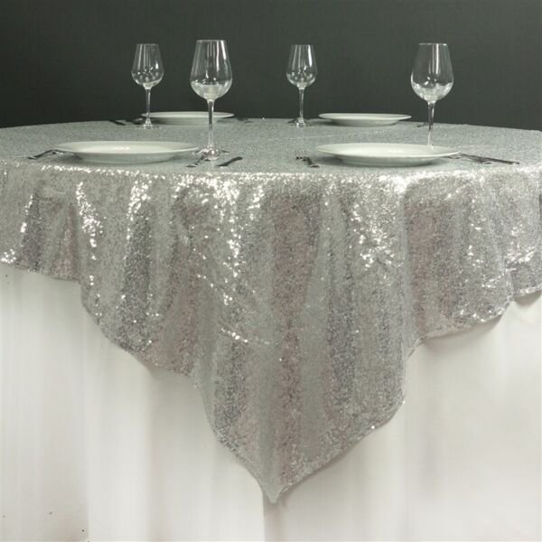 Silver Sequin 72X72" Table Overlay Sparkly Light Gray Linens Home ...