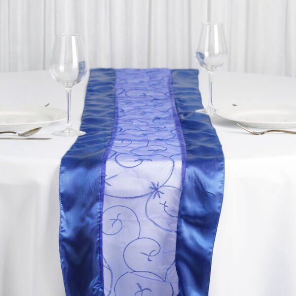 Royal Blue Embroidered Table Runner Fancy Wedding Linens Dinner Decorations